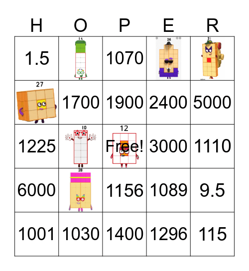 Number blocks Bingo Card