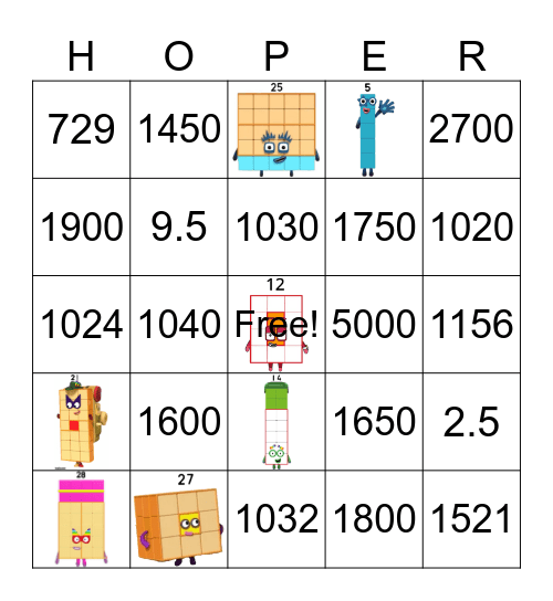 Number blocks Bingo Card