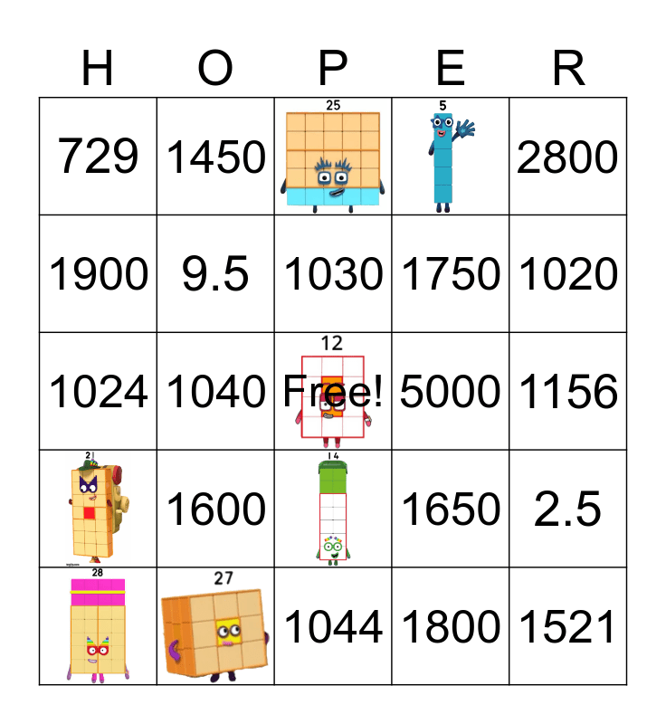 Number blocks Bingo Card