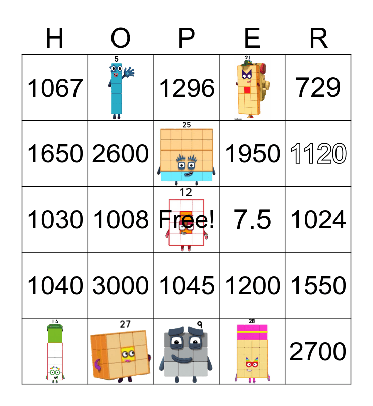 Number blocks Bingo Card