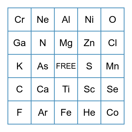 Bingo: Electron Configuration Bingo Card