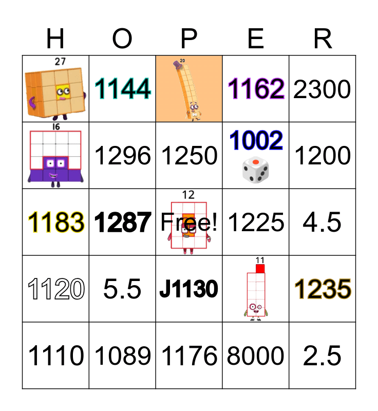 Number blocks Bingo Card