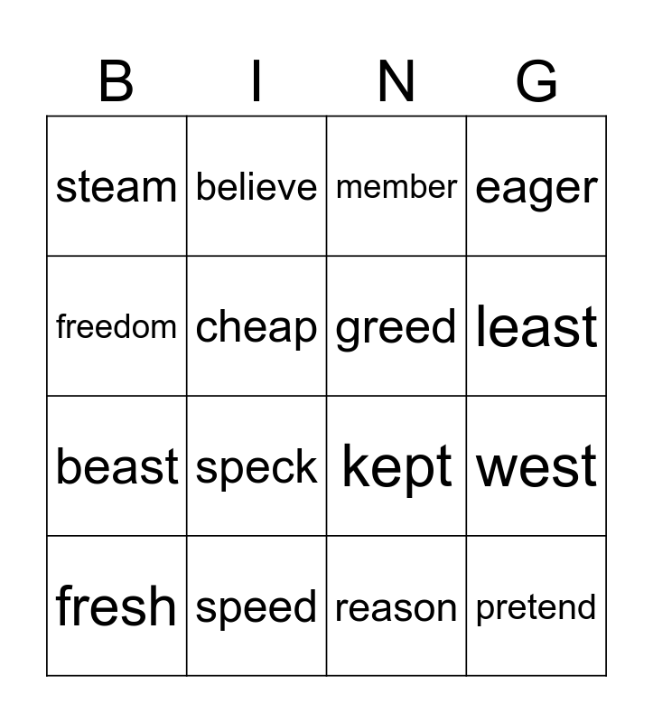 Gr 4 Week 2 Spelling Bingo Card