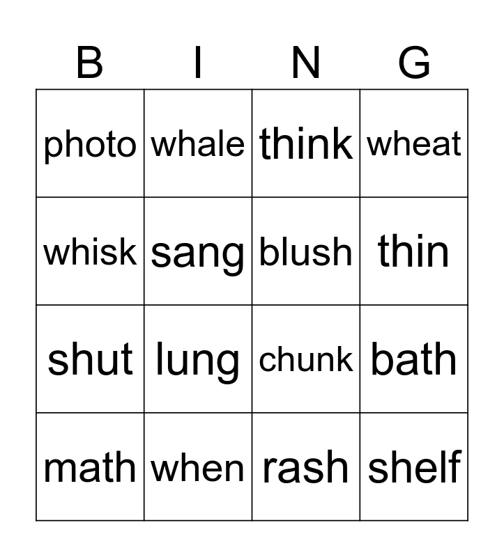 Digraphs 2 Bingo Card