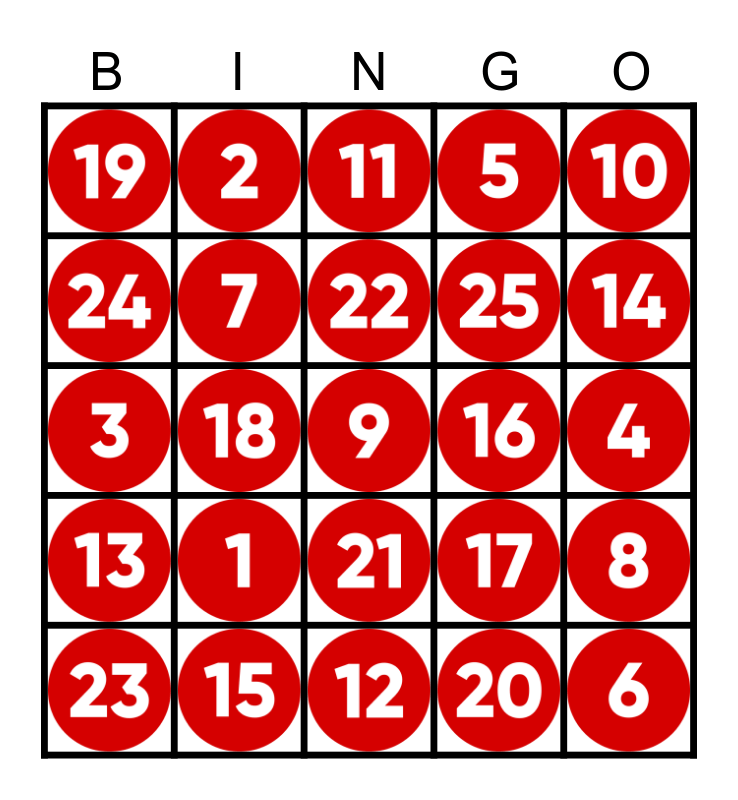 Number bingo Card