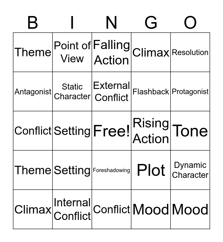 Literary Elements Bingo Card