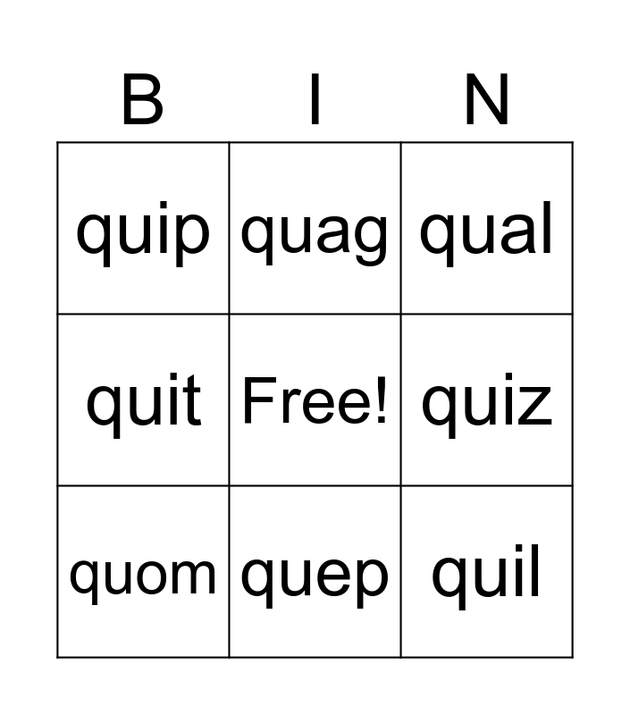 QU Bingo Card