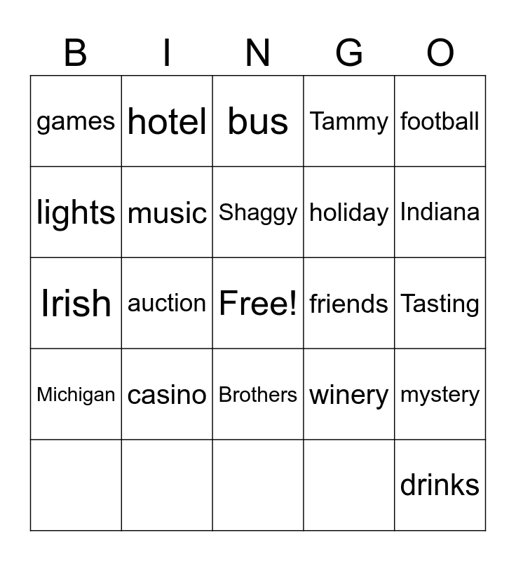 Mystery Bus Bingo Card