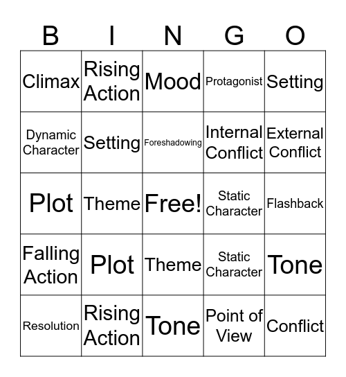 Literary Term Bingo Card