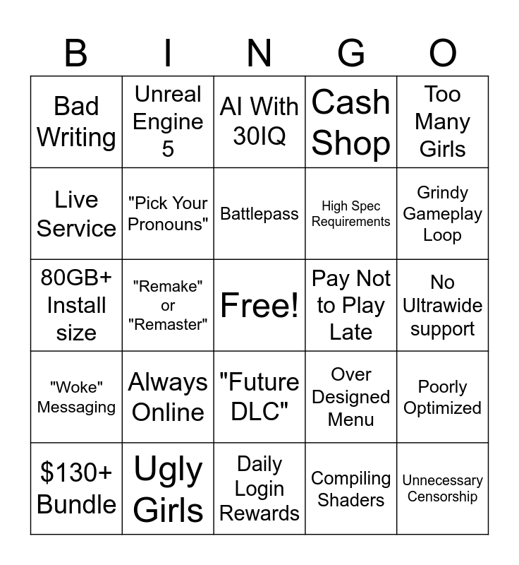 Modern Gaming Bingo Card
