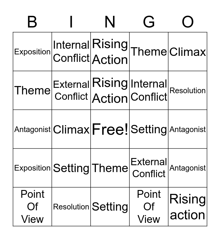 Literary Elements Bingo Card