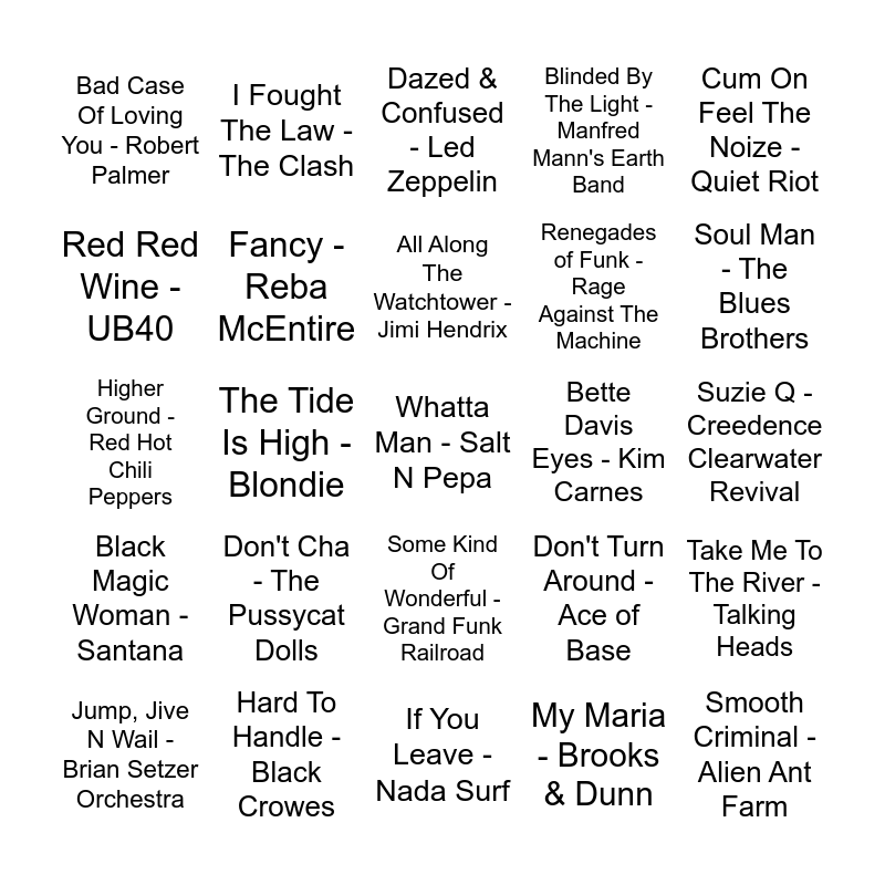 Covers Pt. II Bingo Card