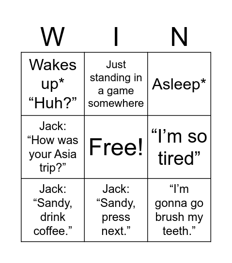 Sandy During Game Night Bingo Card