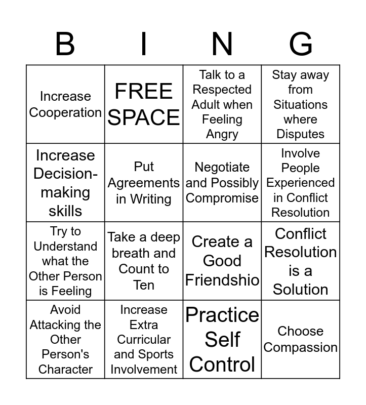 Conflict Resolution Bingo Card