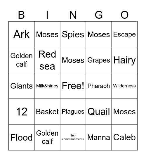 Genesis - Exodus Bingo Card