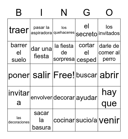 U5L2 Vocab English To Spanish Bingo Card U5L2 Vocab English To Spanish Bingo Card