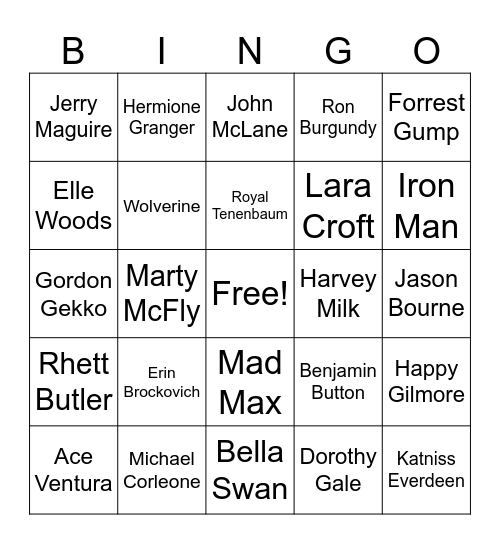 TRingo #31 Actor to Character Bingo Card