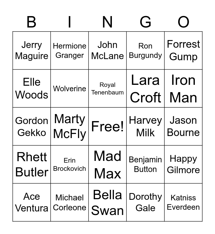 TRingo #31 Actor to Character Bingo Card