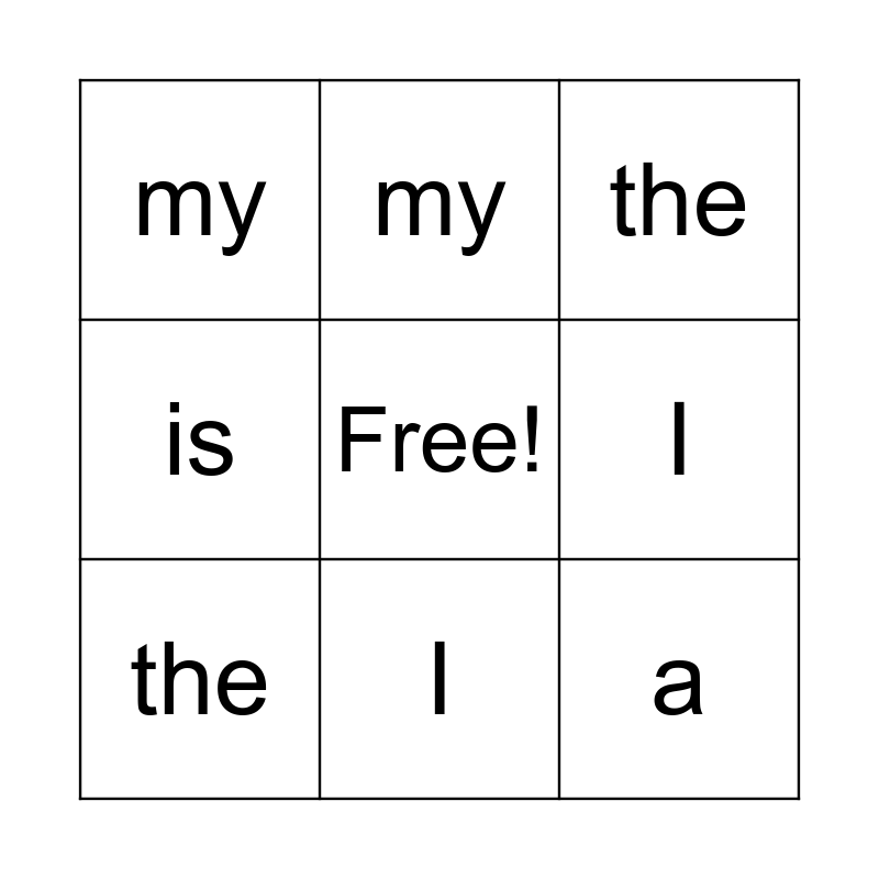Tricky Words Set 1 Bingo Card