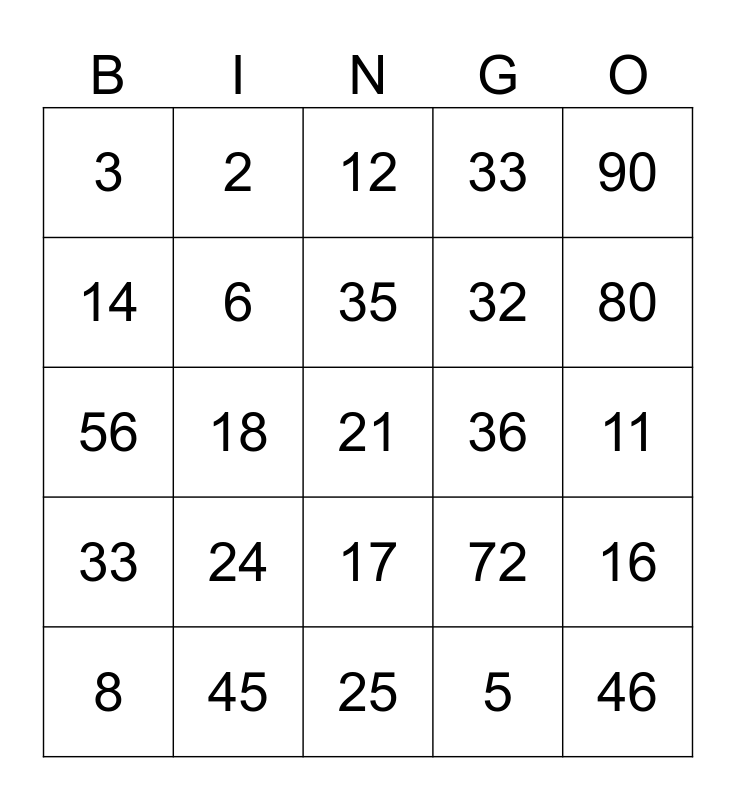 Untitled Bingo Card