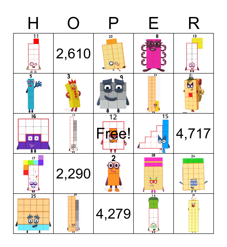 Number blocks Bingo Card