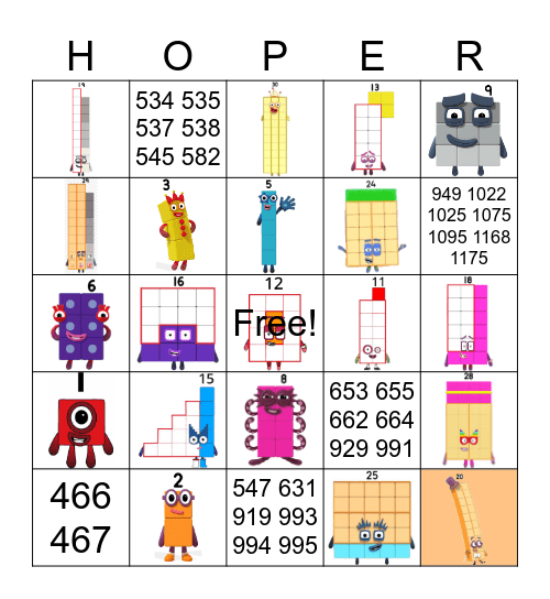 Number blocks Bingo Card