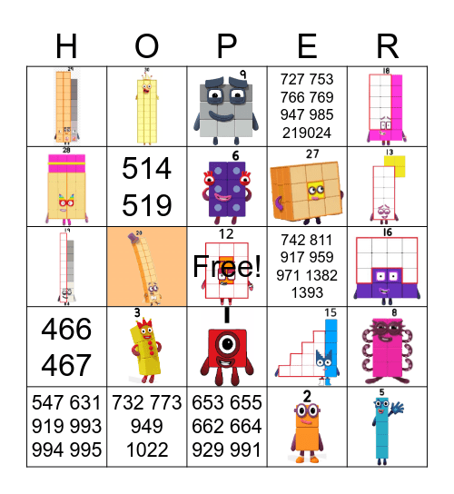 Number blocks Bingo Card