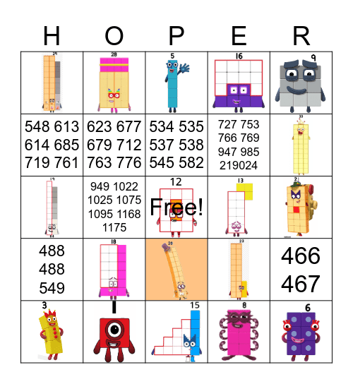 Number blocks Bingo Card