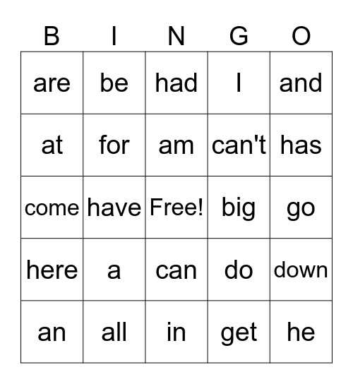 1G Power Words Bingo (First Half) Bingo Card