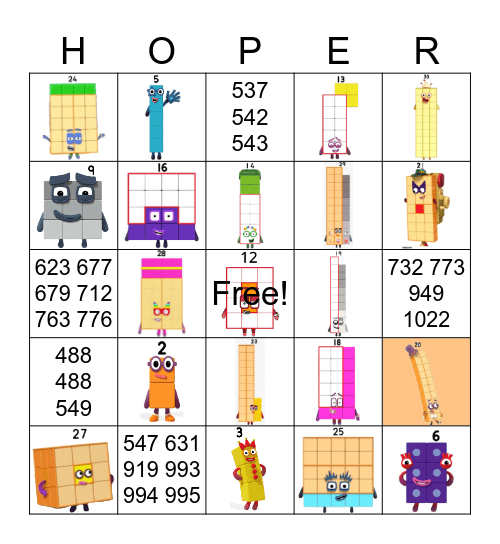 Number blocks Bingo Card