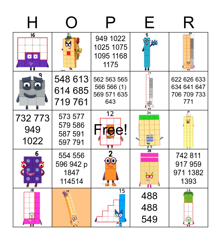 Number blocks Bingo Card