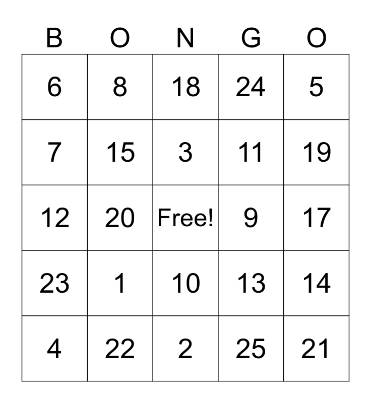Flowery BONGO Bingo Card