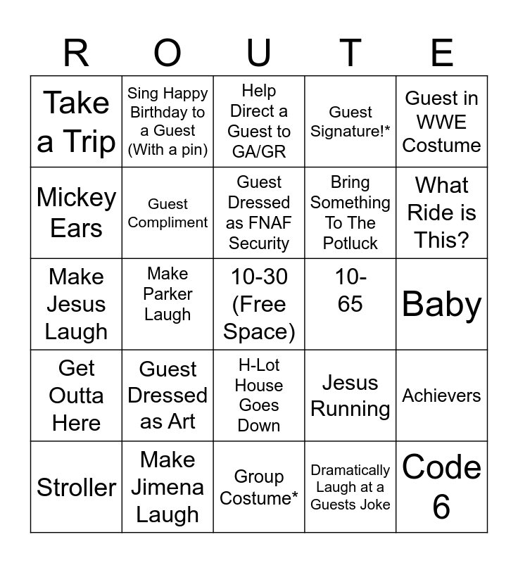 ROUTE BINGO Card