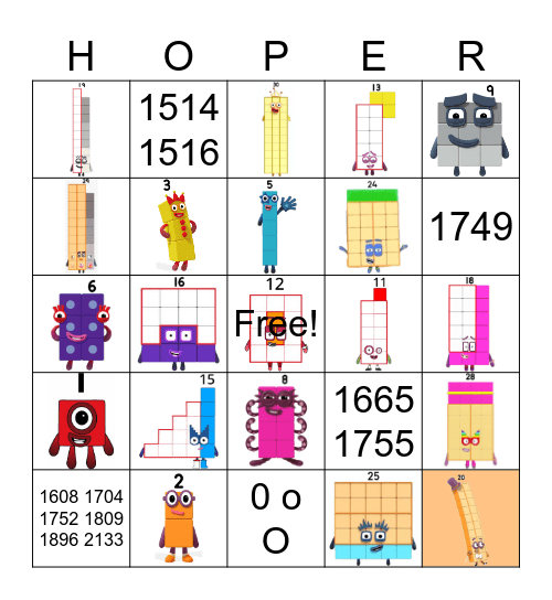 Number blocks Bingo Card
