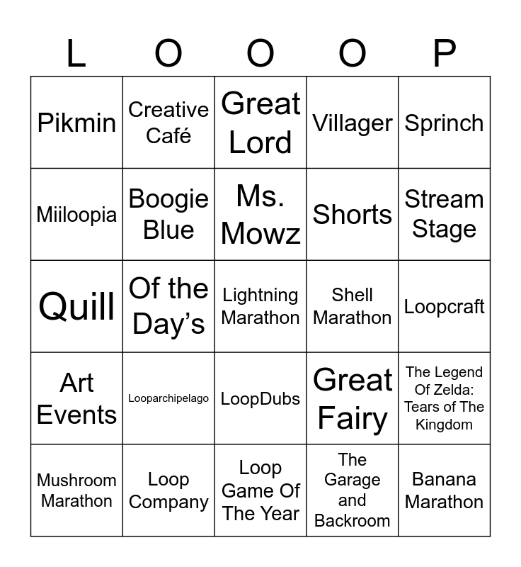 Tzukare Round 2 (Nintendo Loop Anniversary) Bingo Card