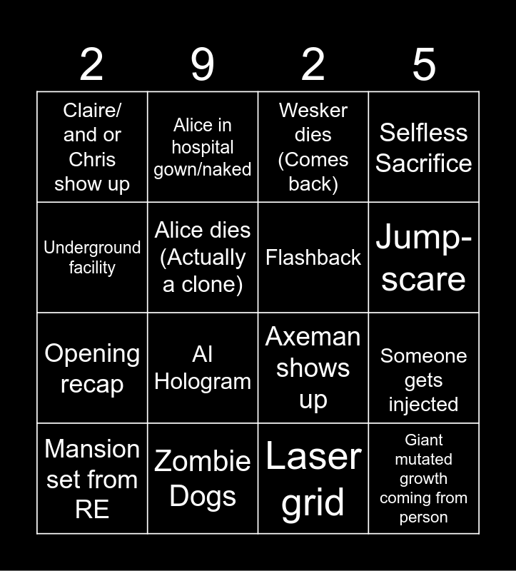 RESIDENT EVIL:THE FINAL CHAPTER Bingo Card