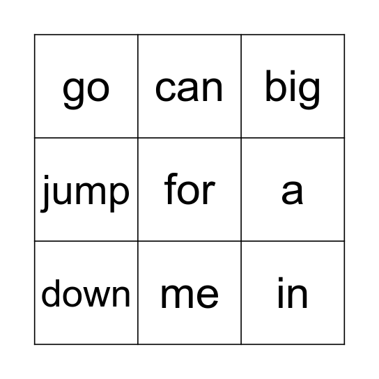 Pre-K Vocabulary BINGO Card