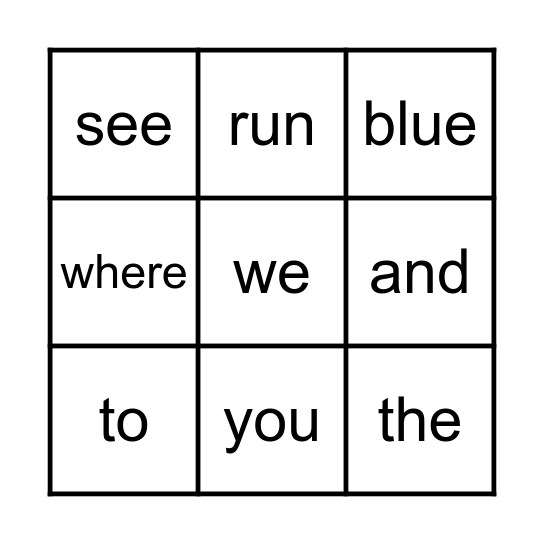 Pre-K Vocabulary BINGO Card