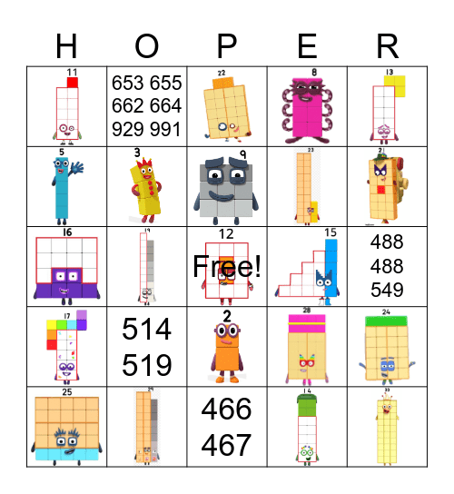 Number blocks Bingo Card