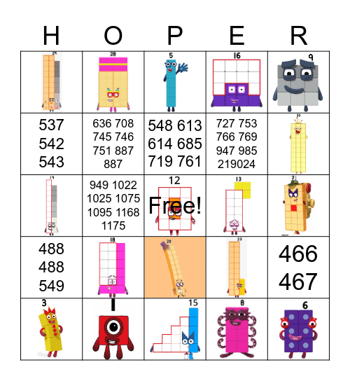 Number blocks Bingo Card