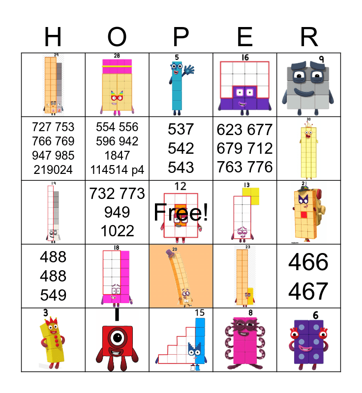 Number blocks Bingo Card