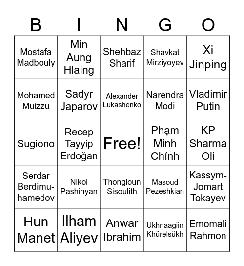 2025 Tianjin SCO summit Bingo Card