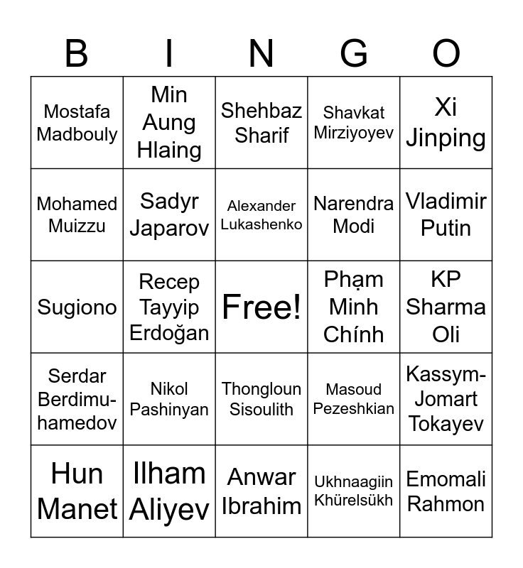 2025 Tianjin SCO summit Bingo Card