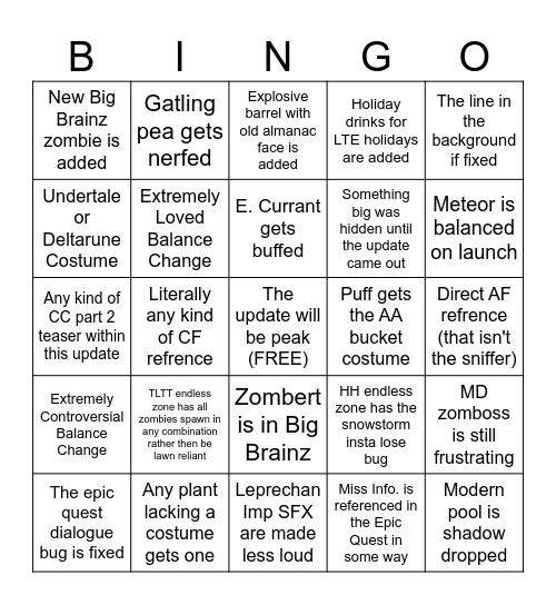 Reflourished Update Bingo Card