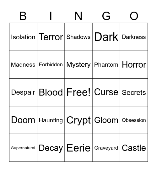 Gothic fiction Bingo Card