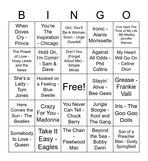 Music Bingo: Movie Soundtrack Edition! Bingo Card