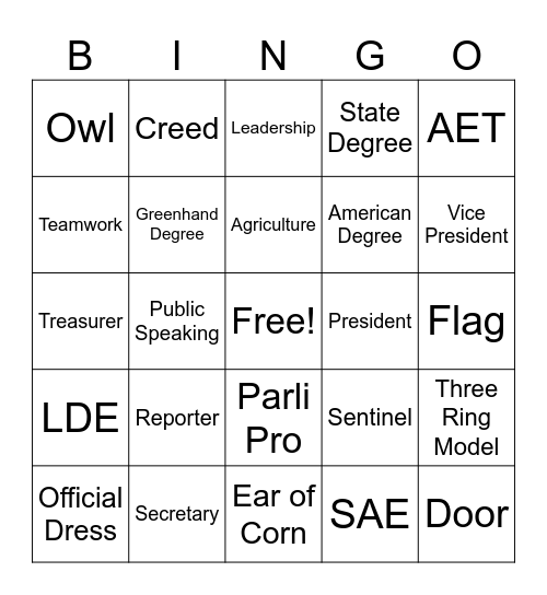 FFA Bingo Card