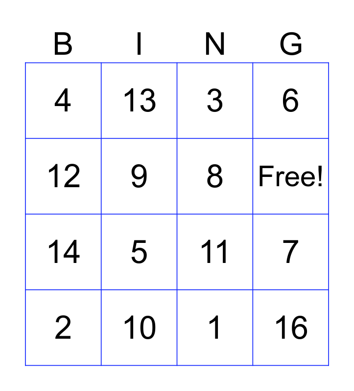 Blue Hen Bingo Card