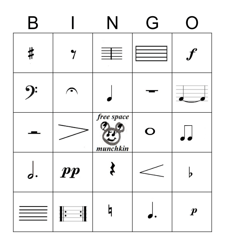 Music Symbol Bingo Card