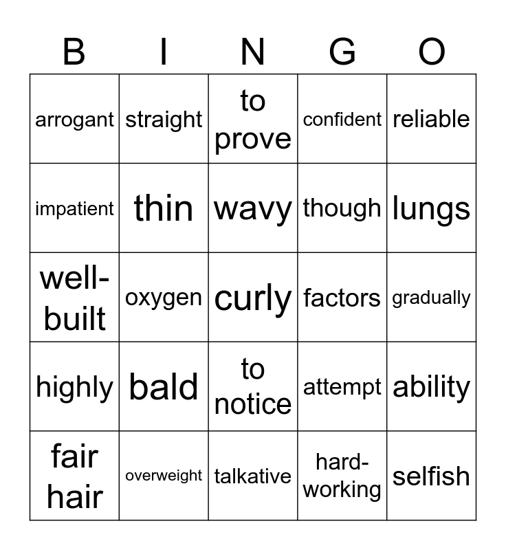 Unit 1 BINGO Card